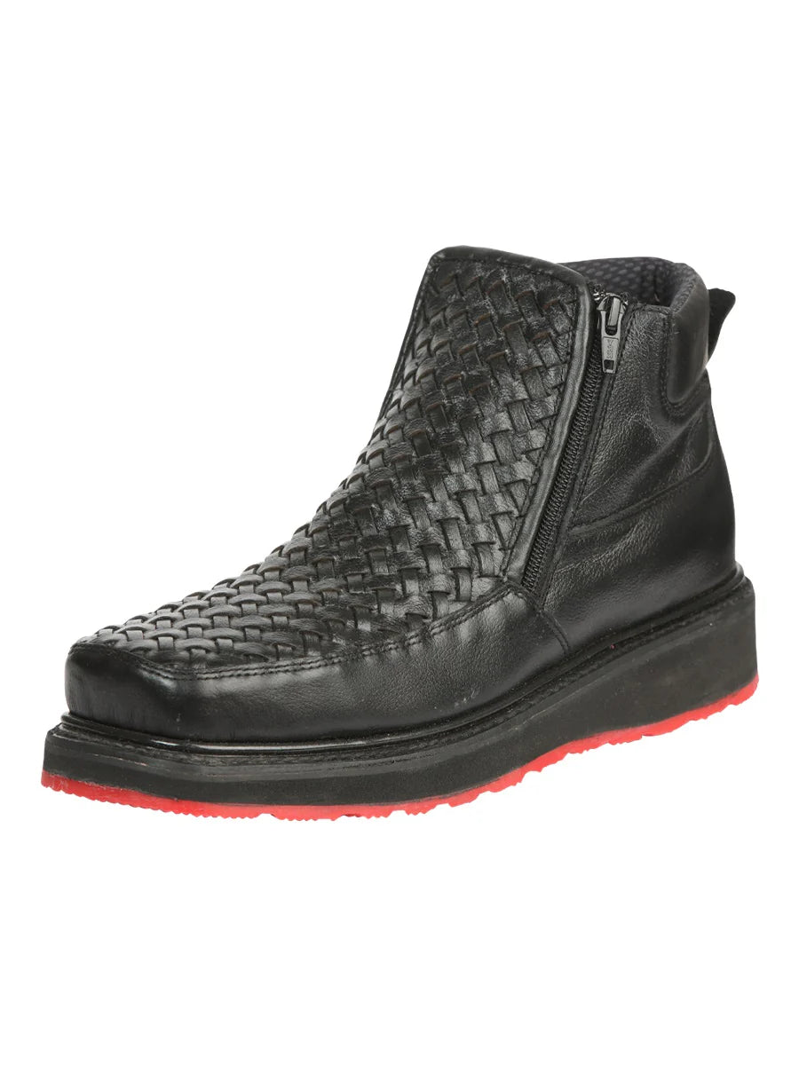 ELGENERAL Men’s Woven Ankle Boots with Zipper, Black – Ak'kin Footwear