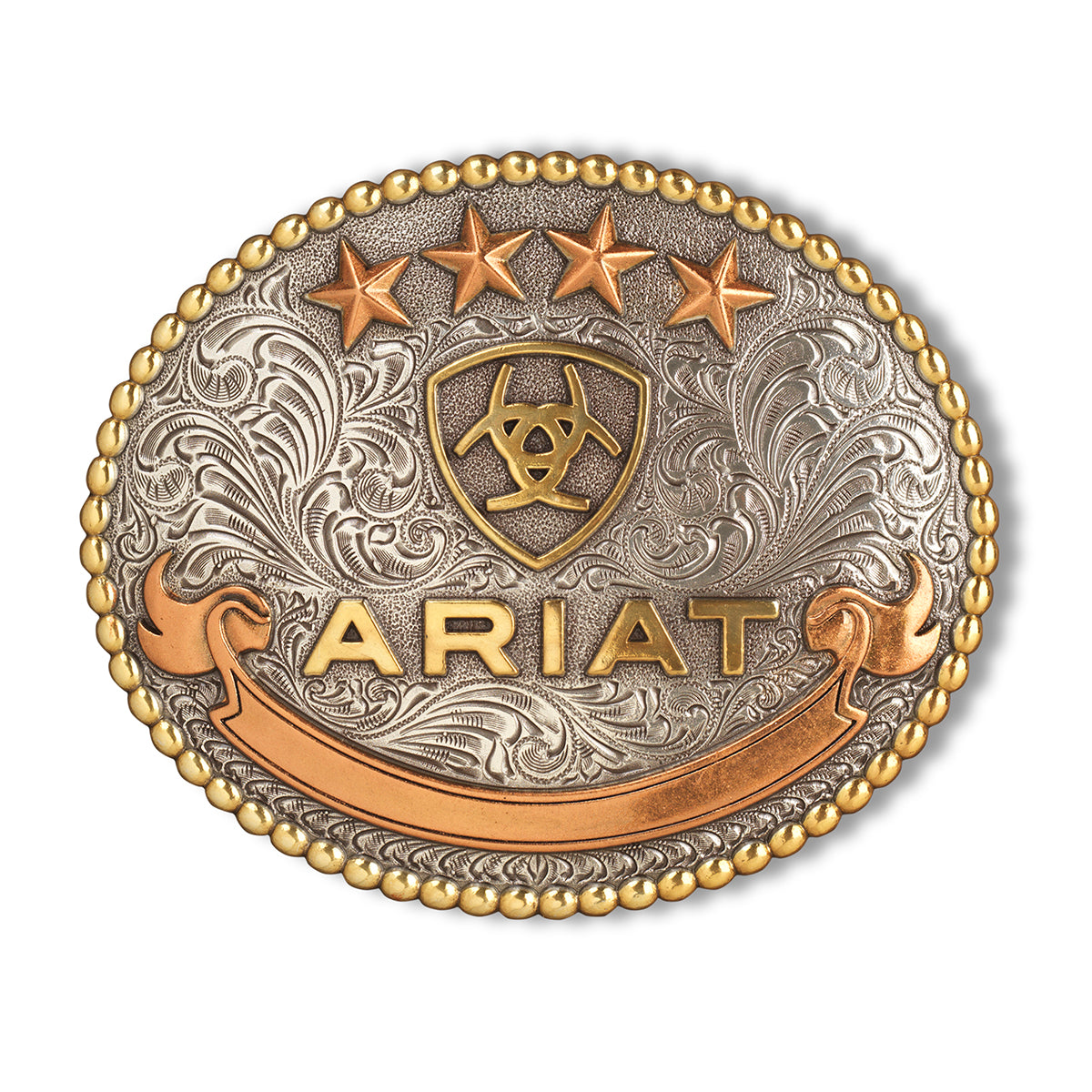 ARIAT Men's Oval Bead Edge Ariat Logo Belt Buckle A37055 – Ak'kin Footwear